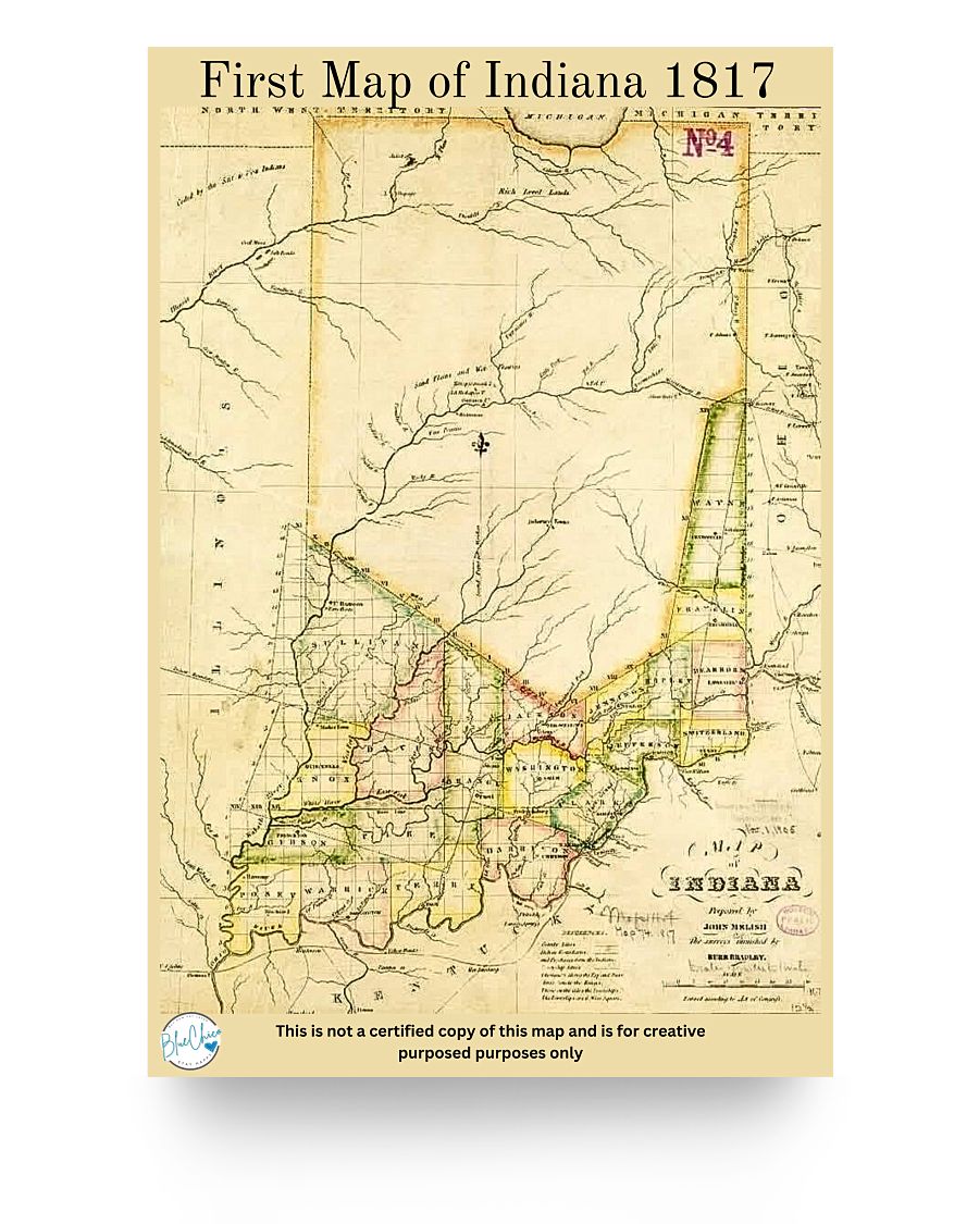 First Indiana Map 1817 16x24 Poster Matte – Blue Chico Retail